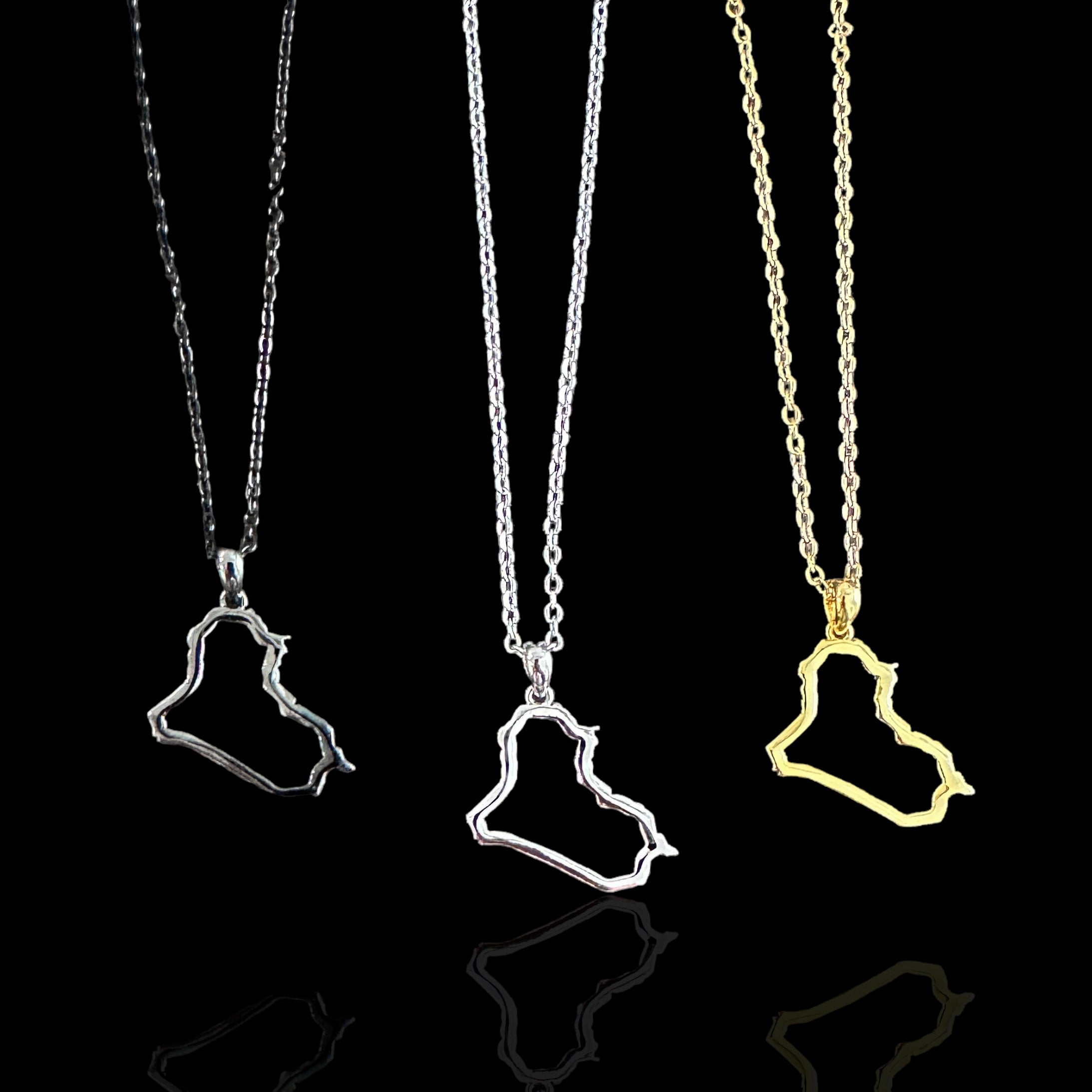 Sterling Silver Iraq Map Outline Necklace - Available in 3 Colors ...